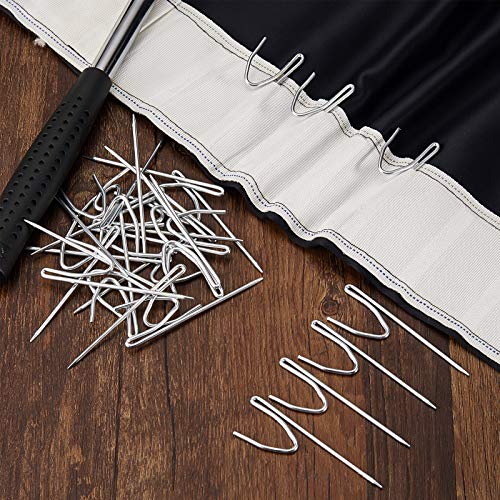 Metal Curtain Hooks Long Drapery Hook Pins 7cm by 1.8cm Stainless Steel Pin on Hooks with Clear Box for Window Curtain, Door Curtain and Shower Curtain, Silver (50 Pieces)