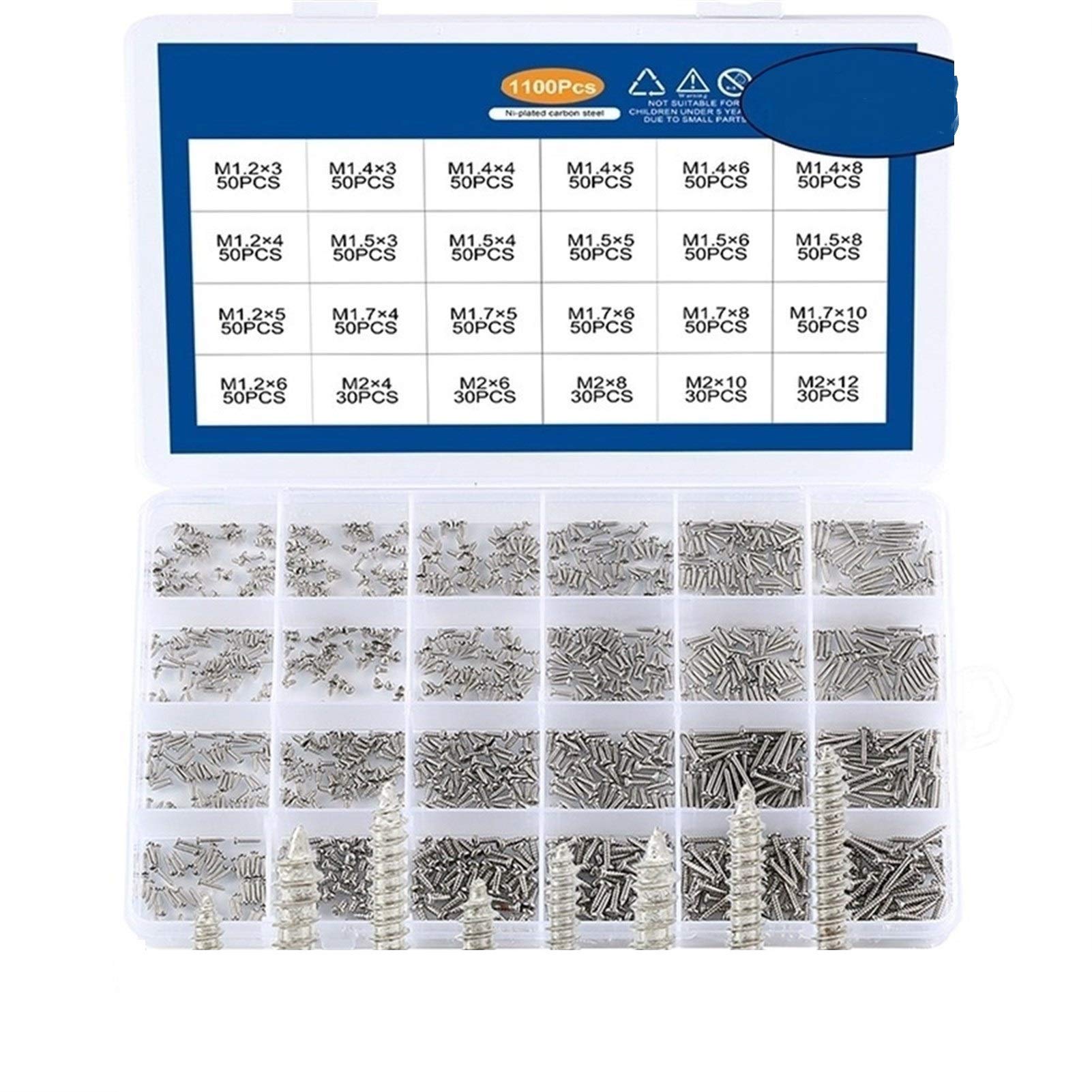 TONGCHAO Tchaosc 1100pcs Round Pan Head Tapping Screws Set M1.2 M1.4 M1.5 M1.7 M2 Mini Screw Laptop Computer Screw Cross Screw Kit (Color : DN PA)