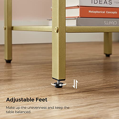 VASAGLE White Nightstand with Drawer, Bedside Table, End Table with Open Shelf, Modern Style for Bedroom, White and Gold ULET512A10