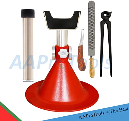 AAProTools Standard Base Hoof Stand Adjustable (RED) with Set Hoof Rasp, Nipper & Hoof Knife