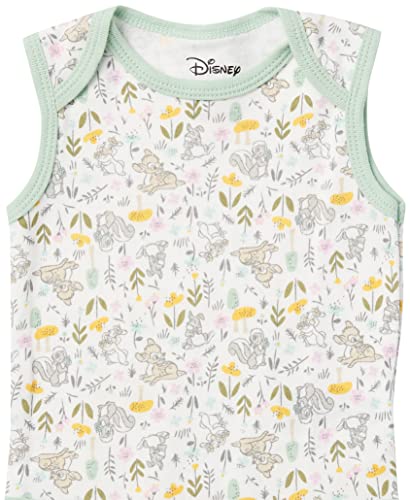 Amazon Essentials Disney | Marvel | Star Wars | Princess Baby Girls' Sleeveless Bodysuits, Pack of 6, Bambi Nature, 18 Months