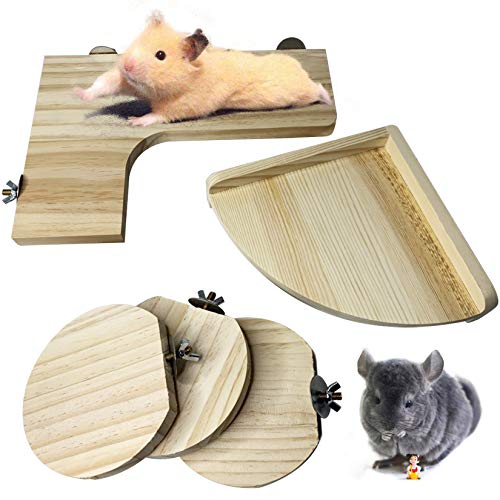 Hamiledyi 5Pcs Hamster Wooden Stand Platform Rat (L/Fan/Circular - Shaped) ActivityâSpringboard Small Animal Natural Cage Corner Accessories for Birds, Parrot, Mouse, Gerbil to Play