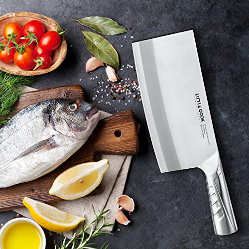 Meat cleaver, Little Cook 8 inch cleaver knife, Stainless steel butcher knife, Vegetable knife for Home Kitchen and Restaurant
