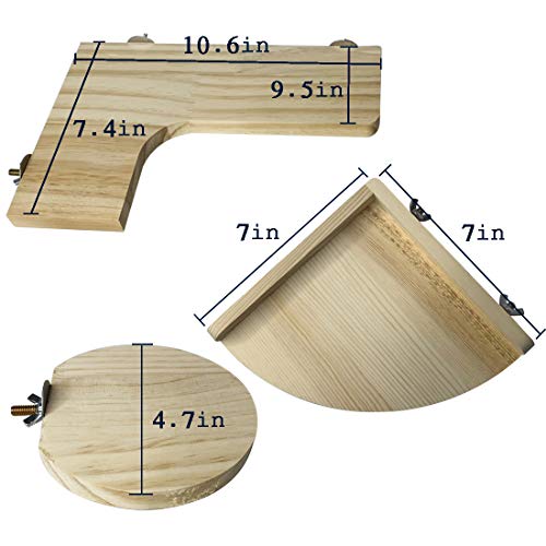 Hamiledyi 5Pcs Hamster Wooden Stand Platform Rat (L/Fan/Circular - Shaped) Activity Springboard Small Animal Natural Cage Corner Accessories for Birds, Parrot, Mouse, Gerbil to Play