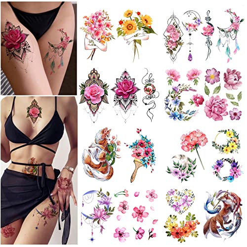 Roarhowl Extra Large Temporary Tattoo for Women Girls Sexy tattoo Flower Waterproof Fake Tattoos fake Tattoo
