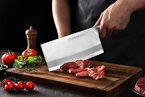 Meat cleaver, Little Cook 8 inch cleaver knife, Stainless steel butcher knife, Vegetable knife for Home Kitchen and Restaurant