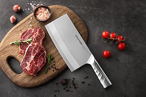 Meat cleaver, Little Cook 8 inch cleaver knife, Stainless steel butcher knife, Vegetable knife for Home Kitchen and Restaurant