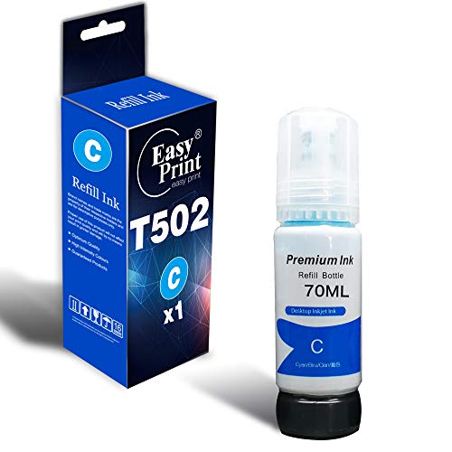 EASYPRINT Compatible Cyan T522 T502 Refill Ink Bottle Replacement for 502 Ink Ecotank Used for ET2700 ET2750 ET3700 ET3750 ET4750 ET4760 ET3760 ET3710 ST2000 ST3000 ST4000