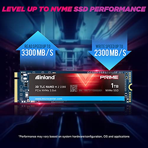 INLAND Prime 500GB NVMe M.2 PCIe Gen3x4 2280 Internal Solid State Drive TLC 3D NAND SSD - Up to 3300 MB/s, 3D NAND, Storage and Memory for Laptop & PC Desktop