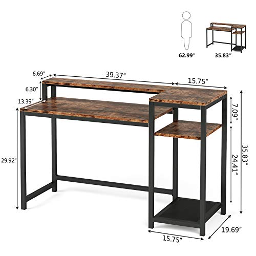 Tribesigns Computer Desk with Storage Shelves & Monitor Stand, PC Study Writing Desk, Industrial, Wood and Steel Frame, Workstations for Home Office