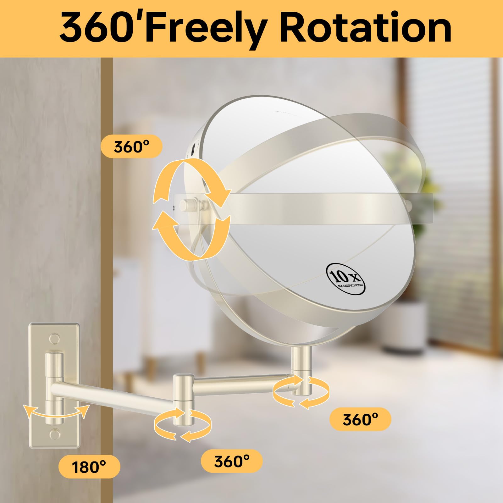 Wall Mounted Makeup Mirror - 8 inch Double Sided Retractable 360° Rotating Magnifying Mirror Wall Mounted Bathroom Swing Mirror Decorative Brushed Nickel