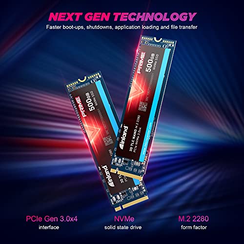INLAND Prime 500GB NVMe M.2 PCIe Gen3x4 2280 Internal Solid State Drive TLC 3D NAND SSD - Up to 3300 MB/s, 3D NAND, Storage and Memory for Laptop & PC Desktop