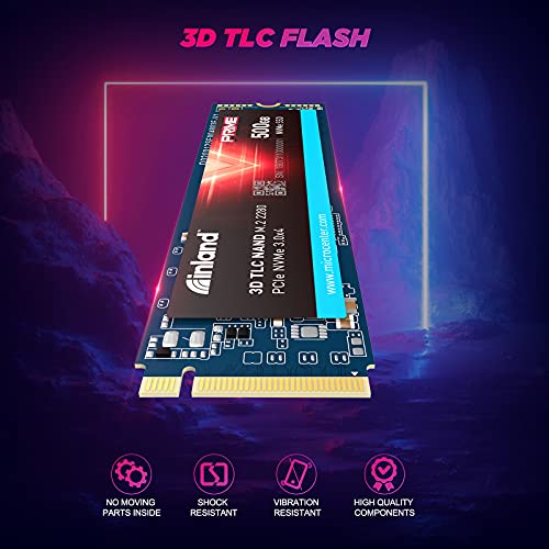 INLAND Prime 500GB NVMe M.2 PCIe Gen3x4 2280 Internal Solid State Drive TLC 3D NAND SSD - Up to 3300 MB/s, 3D NAND, Storage and Memory for Laptop & PC Desktop