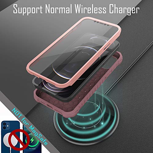 ExoGuard Compatible with iPhone 12 Pro Max Case, Rubber Shockproof Full-Body Cover Case Built-in Screen Protector with Kickstand for iPhone 12 Pro Max 6.7 inch Phone (Pink)
