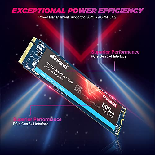 INLAND Prime 500GB NVMe M.2 PCIe Gen3x4 2280 Internal Solid State Drive TLC 3D NAND SSD - Up to 3300 MB/s, 3D NAND, Storage and Memory for Laptop & PC Desktop