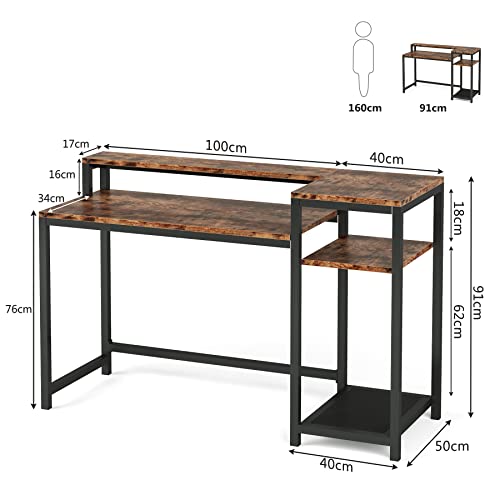 Tribesigns Computer Desk with Storage Shelves & Monitor Stand, PC Study Writing Desk, Industrial, Wood and Steel Frame, Workstations for Home Office