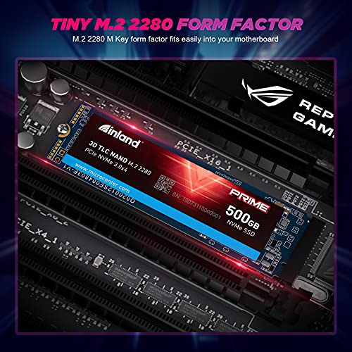 INLAND Prime 500GB NVMe M.2 PCIe Gen3x4 2280 Internal Solid State Drive TLC 3D NAND SSD - Up to 3300 MB/s, 3D NAND, Storage and Memory for Laptop & PC Desktop