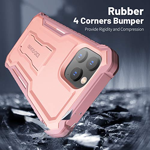 ExoGuard Compatible with iPhone 12 Pro Max Case, Rubber Shockproof Full-Body Cover Case Built-in Screen Protector with Kickstand for iPhone 12 Pro Max 6.7 inch Phone (Pink)