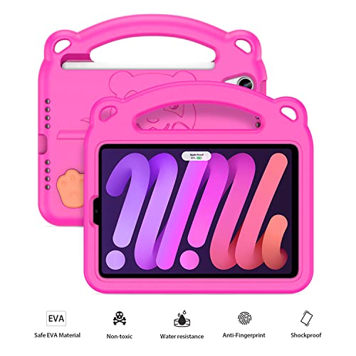 DUX DUCIS Kid Case for iPad Mini 6 2021 (6th Generation) with Pencil Holder, Light Weight Shockproof Kid Case with Handle, Kickstands & Shoulder Strap for iPad Mini 6th Gen 8.3 inch, Pink