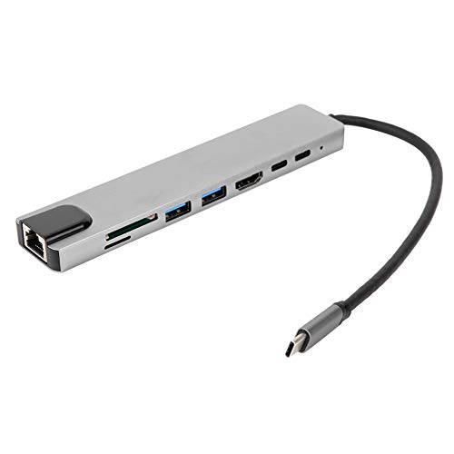 Mothinessto 8‑in‑1 USB‑C Hub, Good Heat Dissipation Effect Anodizing Process Type‑C to Adapter for Mouse Button for 3 for Hard Disk