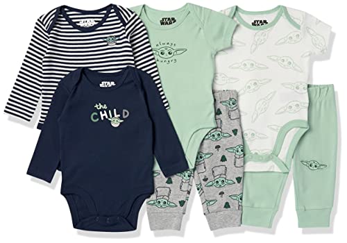 Amazon Essentials Disney | Marvel | Star Wars Unisex Babies' 6-Piece Outfit Set, Pack of 6, Star Wars The Child, 6-9 Months