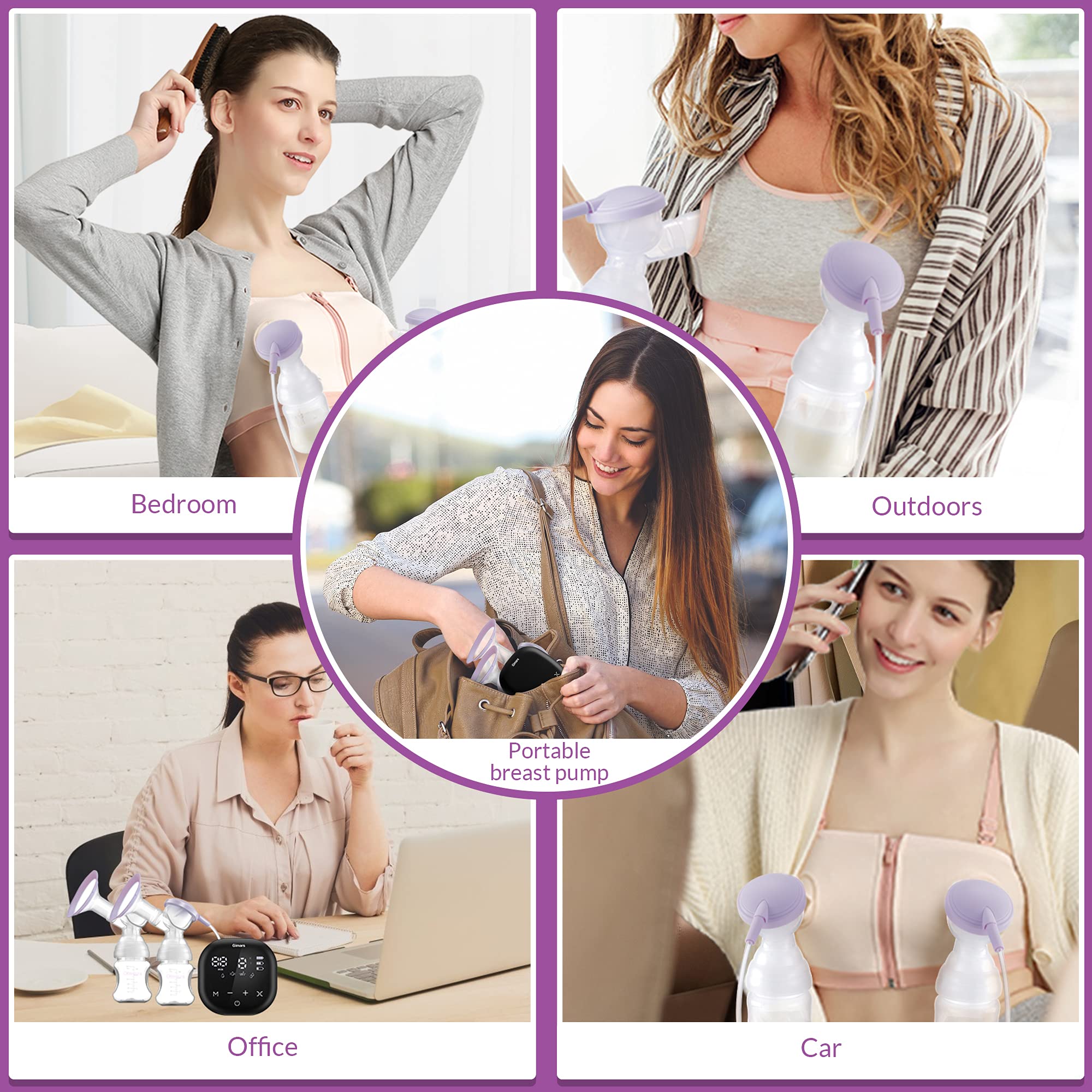 Giamrs Electric Breast Pump, Upgraded Double Breastfeeding Pump with 4 Modes & 36 Levels, 2 Sizes Flanges, Portable Rechargeable Breast Pumps for Travel, Home, Driving & Office