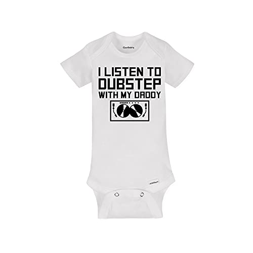 I Listen To Dubstep With My Daddy Baby Onesie - White Organic Cotton (3-6 Month)