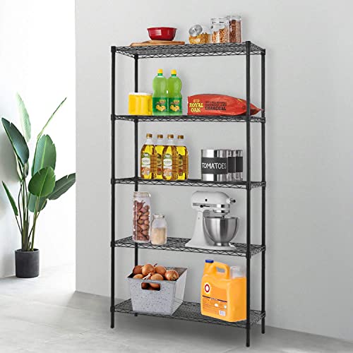 14" D×36" W×72" H Wire Shelving Unit Commercial Metal Shelf with 5 Tier Adjustable Layer Rack Strong Steel for Restaurant , Pantry, Kitchen Garage,Black