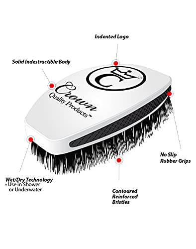 360 Sport Wave Brush 2.0 - Hard Flex Bristles - (Black Ice) - Wet Dry Technology - No Slip Rubber Grip Ultimate 360 Wave Brush Hairbrush by Crown Quality Products