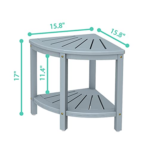 Bamfan Bamboo Corner Shower Bench Waterproof Stool with Space-Efficient Storage Shelf - Shower Stool Seat for Indoor or Outdoor Use(Bluish Grey)