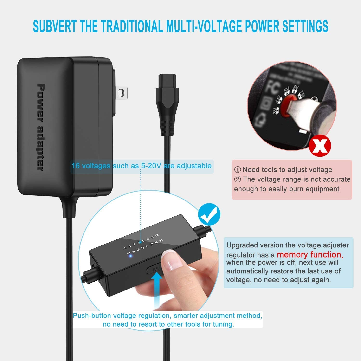 Newding 36W AC DC Adapter Power Supply 5V 6V 8V 9V 10V 12V 14V 15V 16V 17V 18V 19V 20V for Household Electronics Smart Phone Strip Light CCTV Camera Tablet Speaker Router MAX 3000MA
