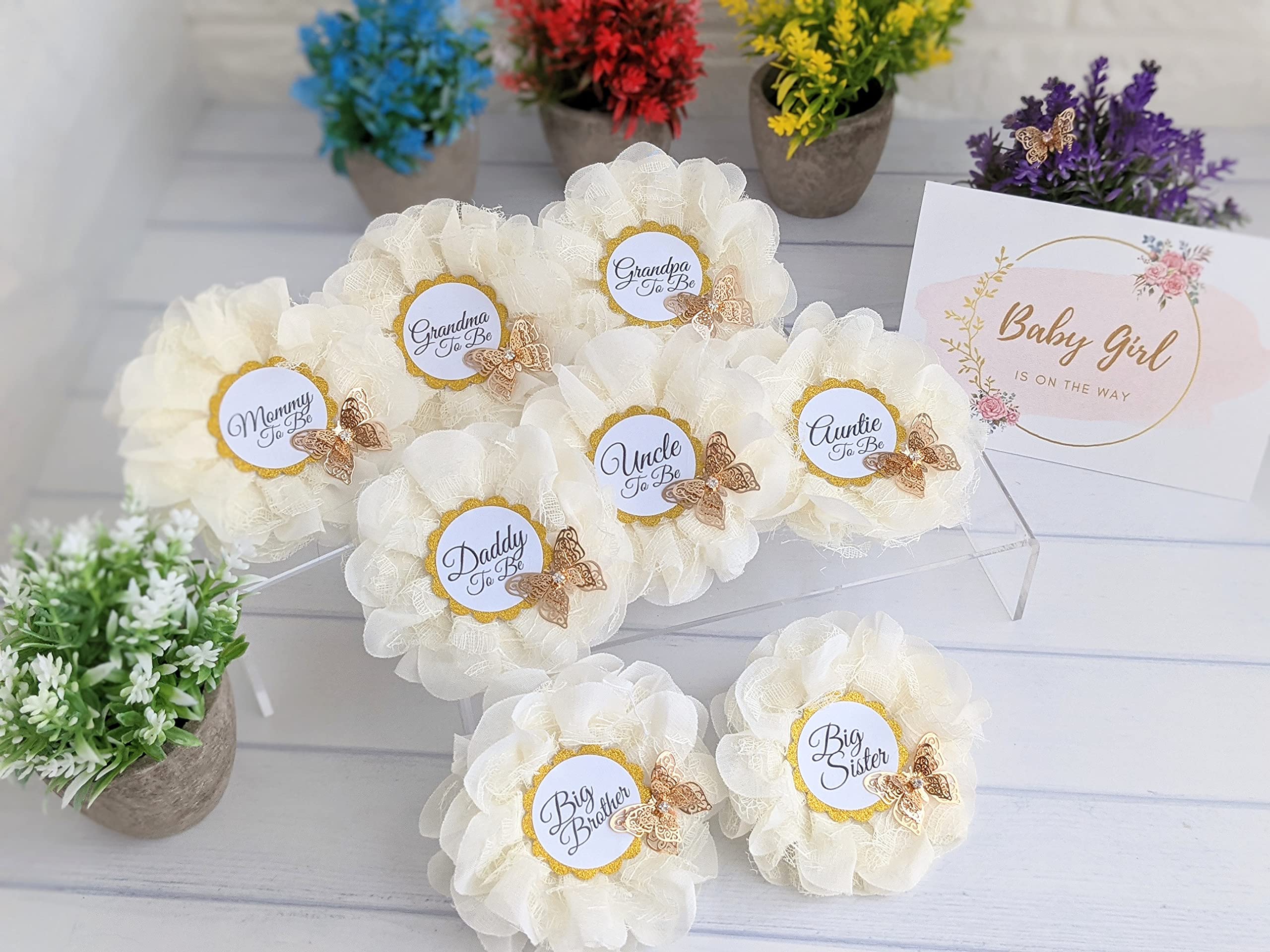Daddy To Be Button | Dad To Be Pin| Gold Butterfly Baby Shower Ribbon | 3.5" Across | Ivory Lace Flower Corsage | Father To Be Keepsake Gift | Baby Sprinkle Pin