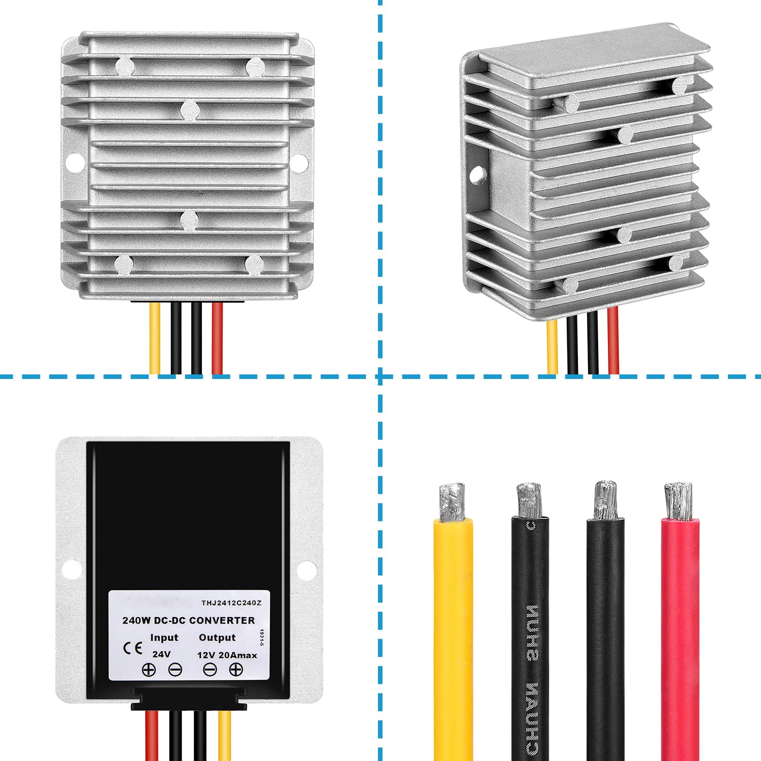 Kohree 24V to 12V Step Down Converter Regulator Reducer 20A 240W Golf Cart DC/DC Converter Regulator Reducer Waterproof for Club Car Truck Vehicle Boat Solar System Scooters Bicycles