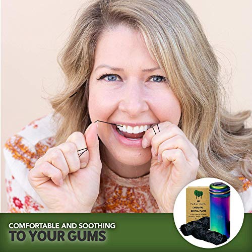 Vegan Biodegradable Bamboo Charcoal Dental Floss with Refillable Stainless Steel Rainbow Container | Extra Floss Refill | Natural Candelilla Wax | 33yds x2 | Peppermint | Eco Zero Waste Oral Care