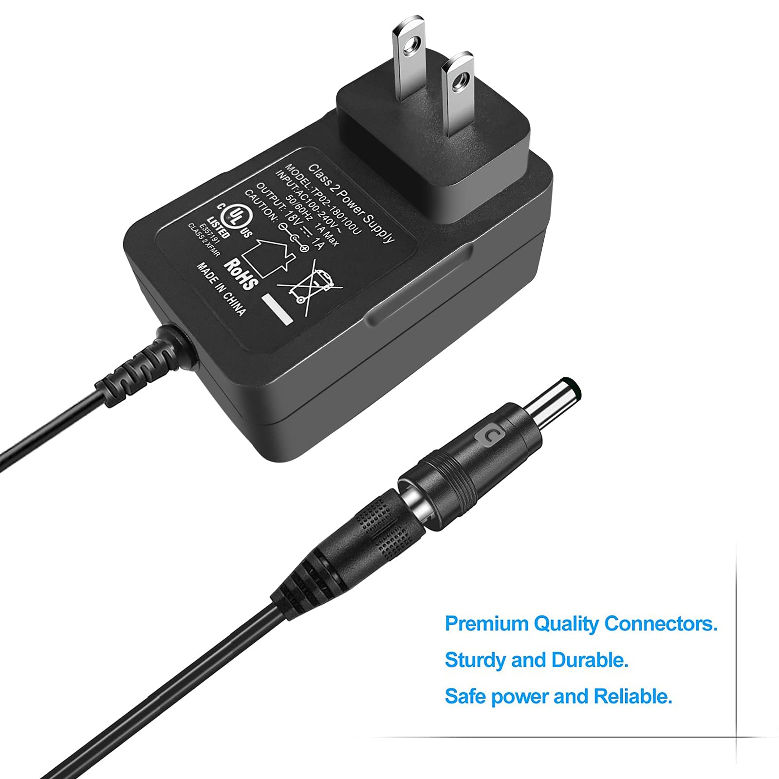 18V 1A Power Supply Adapter100V-240V AC to DC 18 Volt 1Amp Wall Charger 5.5x2.1mm DC Plug Center Positive for DC Fan Humidifier Bluetooth Speaker Sound bar Subwoofer