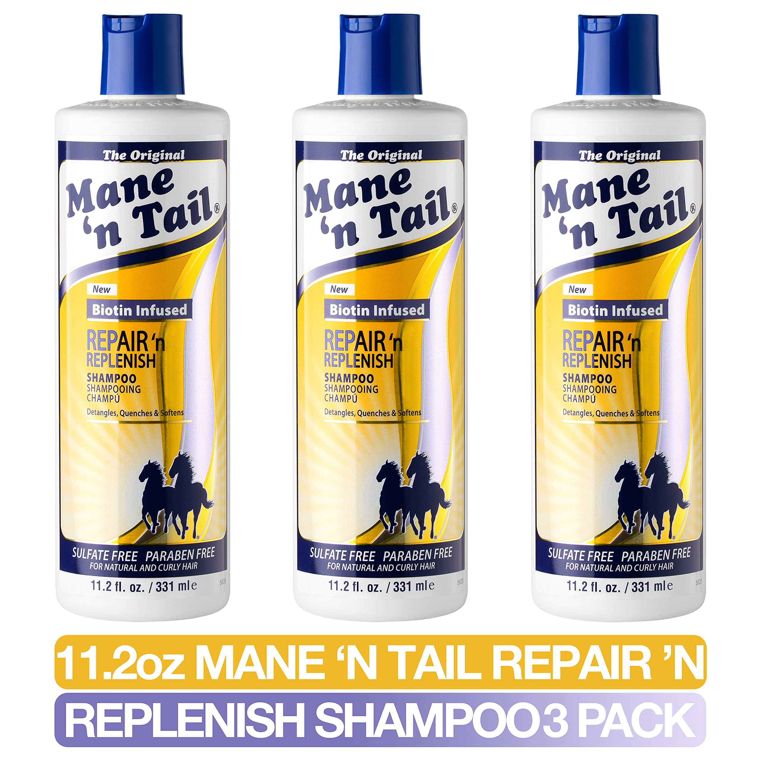 Mane 'n Tail Sulfate Free Repair ’n Replenish Gentle Cleaning And Replenishing Shampoo (11.2 Oz Each) - Pack of 3