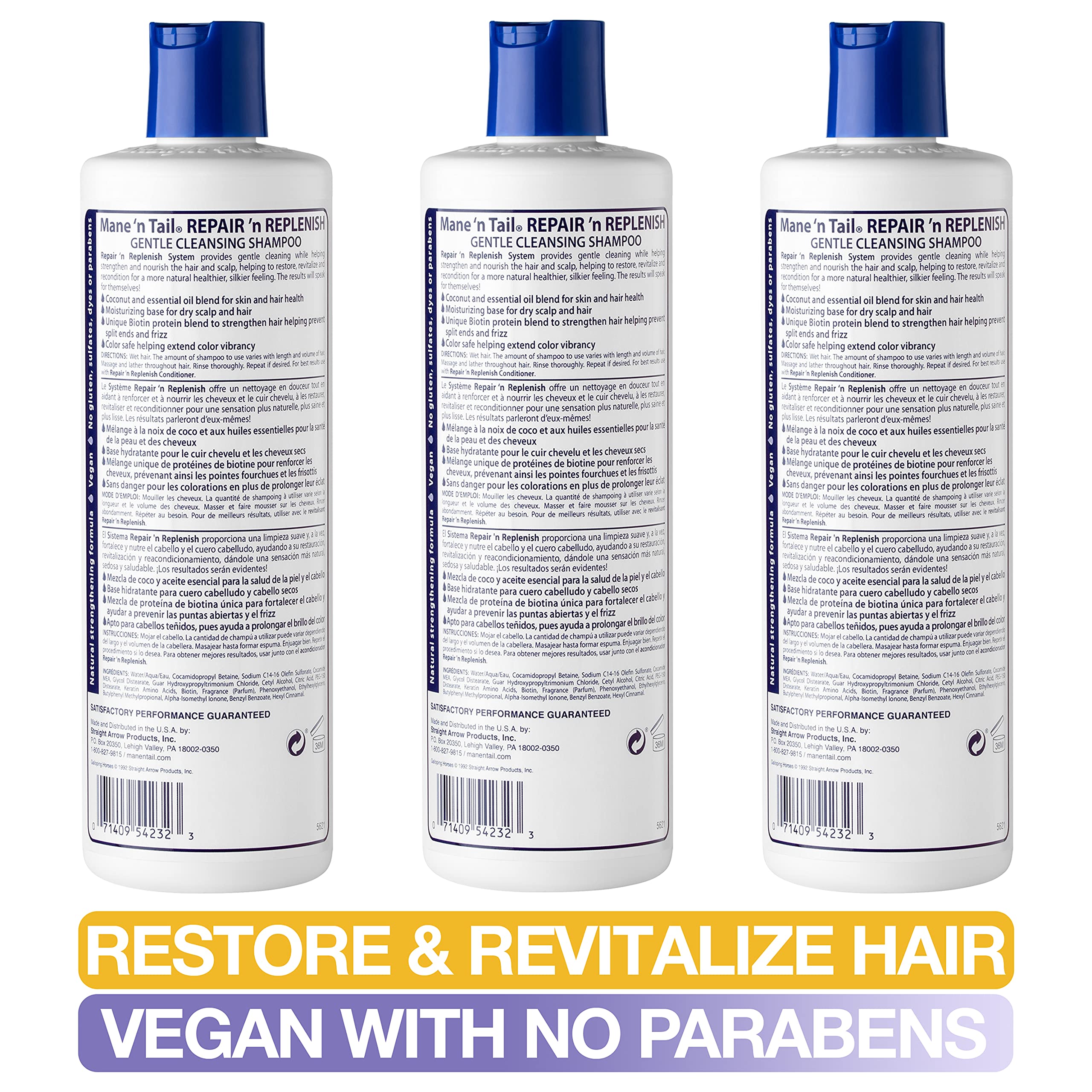 Mane 'n Tail Sulfate Free Repair ’n Replenish Gentle Cleaning And Replenishing Shampoo (11.2 Oz Each) - Pack of 3