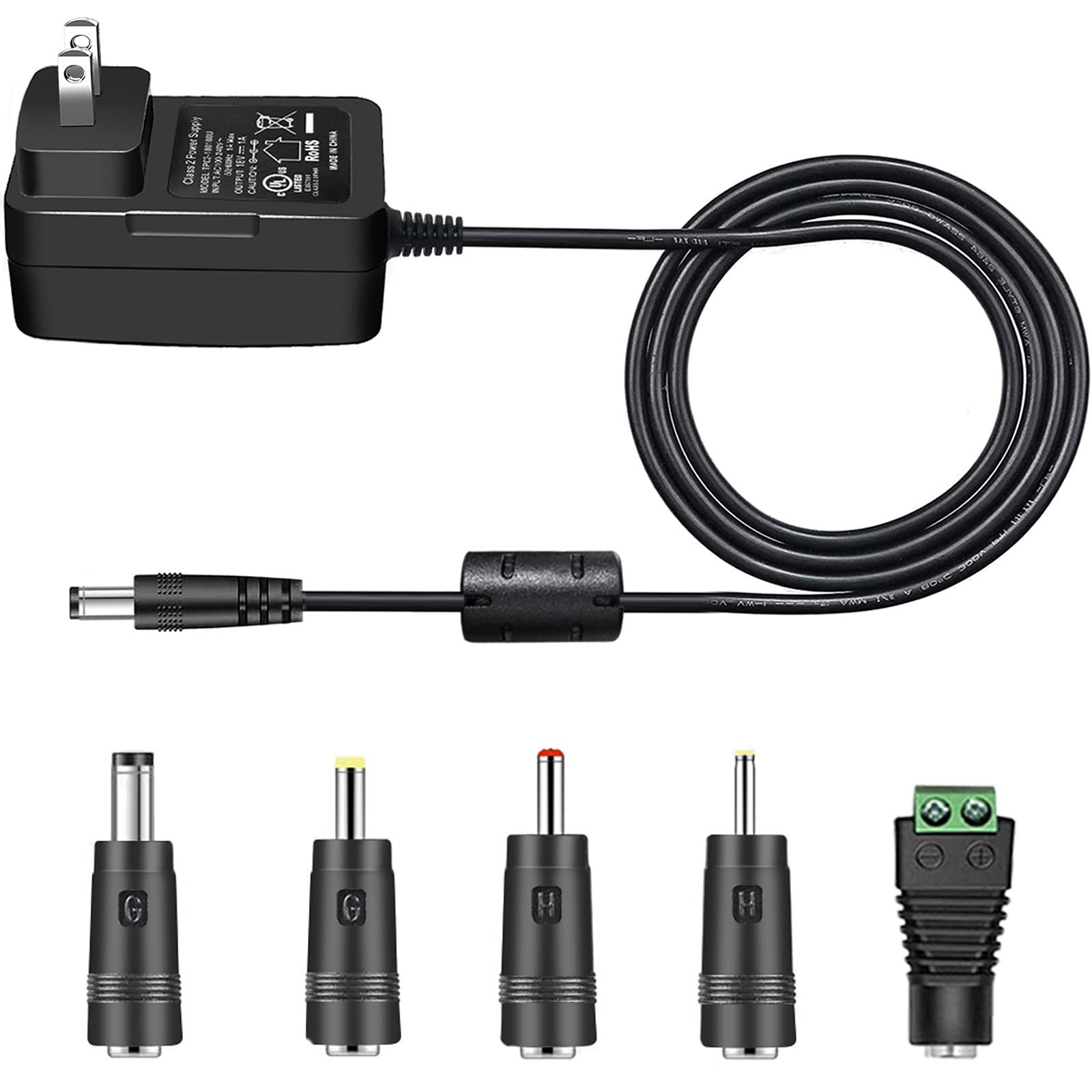 18V 1A Power Supply Adapter100V-240V AC to DC 18 Volt 1Amp Wall Charger 5.5x2.1mm DC Plug Center Positive for DC Fan Humidifier Bluetooth Speaker Sound bar Subwoofer