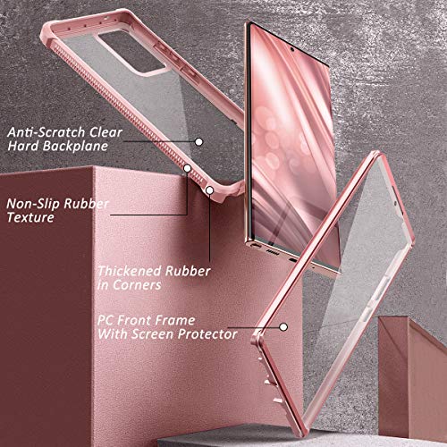 Dexnor for Galaxy Note 20 Ultra Case with Screen Protector Clear Electroplated Metal 360 Full Body Rugged Protective Shockproof Hard Cover Heavy Duty Defender Bumper for Samsung Note 20 Ultra 5G Pink