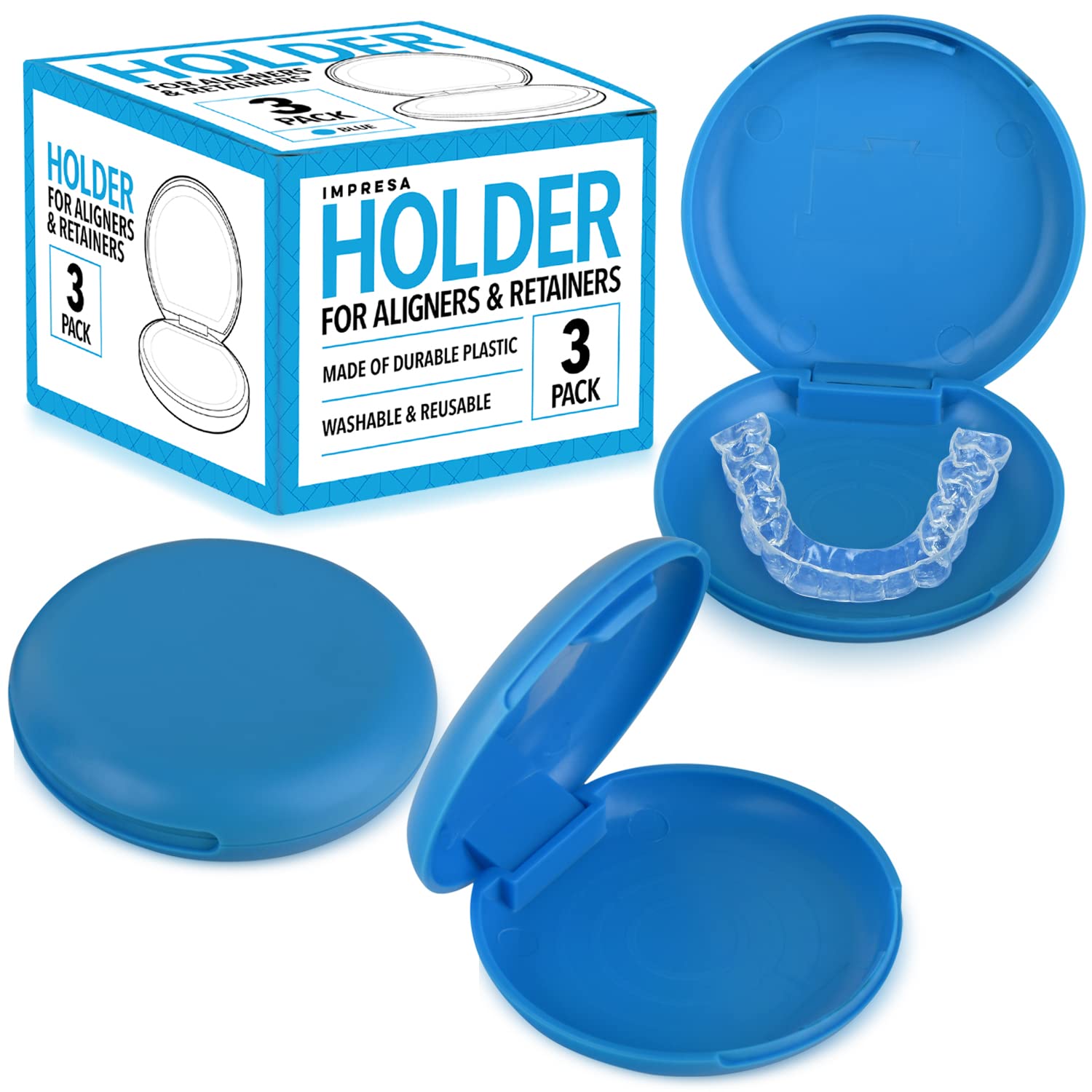 IMPRESA 3-Pack Retainer Case Set Intended for Invisalign Teeth Aligner – Slim, Portable Aligner Case Design for Secure & Easy Access – Slim Retainer Holder