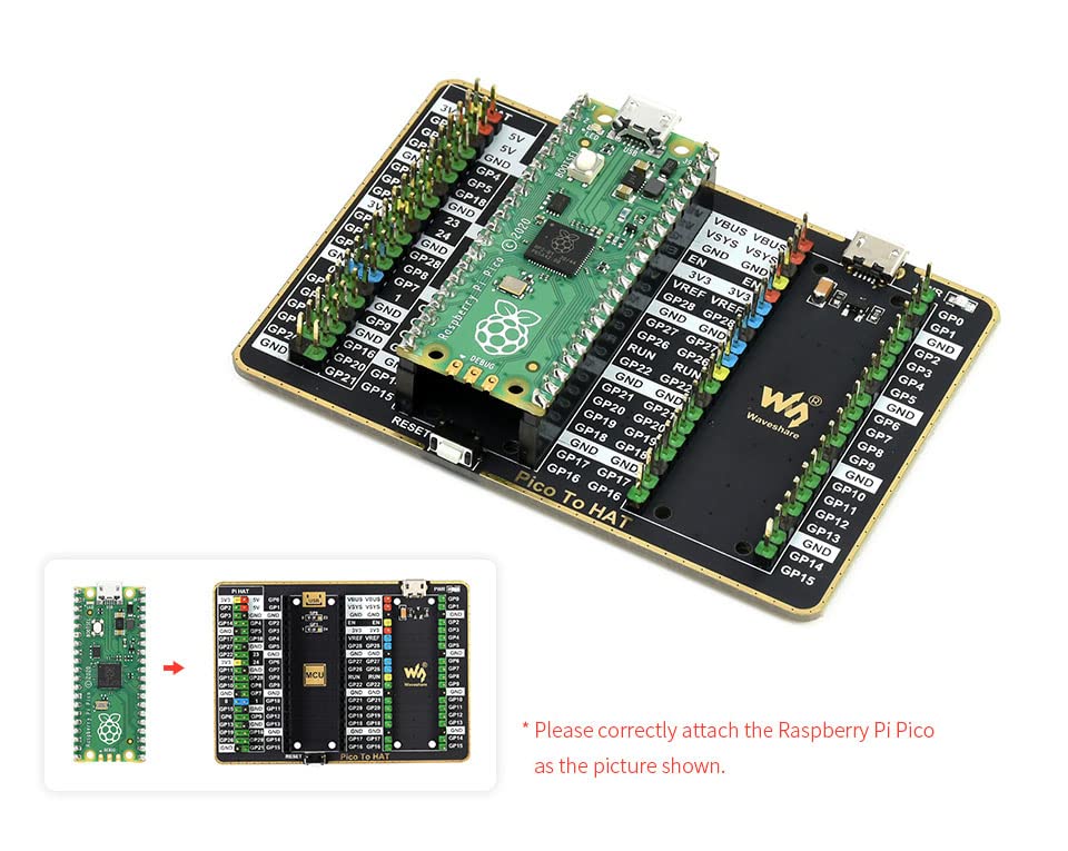 waveshare GPIO Expander Module Board for Raspberry Pi Pico, with 1x Raspberry Pi Standard 40PIN Header and 1x Pico 2x20PIN Header,Allows Connecting Raspberry Pi Hats and Pico Expansion Boards