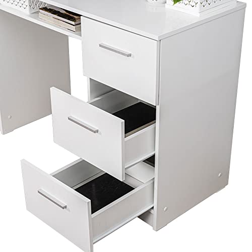 Madesa Computer Desk with 3 Drawers, 1 Door and 1 Storage Shelf, Wood Writing Home Office Workstation, 30β H x 18β D x 53β W - White
