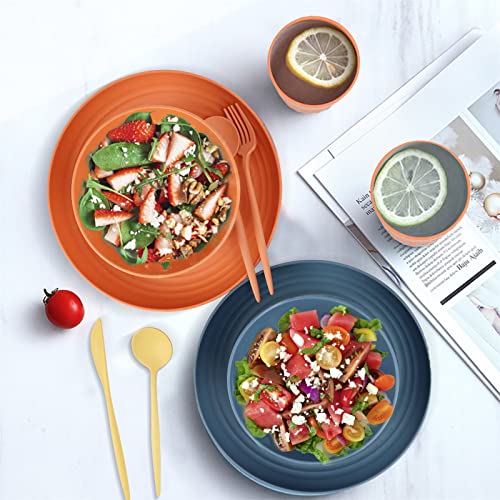 Wheat Straw Dinnerware Sets (28Pcs) POTENTCERA Microwave Dishwasher Safe Unbreakable Dinnerware, Kids Toddler Camping Plates Cups and Bowls Set Picnic Dishes Dorm Dishware Reusable Lightweight