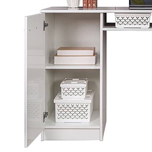 Madesa Computer Desk with 3 Drawers, 1 Door and 1 Storage Shelf, Wood Writing Home Office Workstation, 30β H x 18β D x 53β W - White