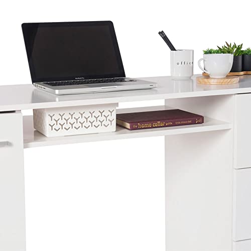 Madesa Computer Desk with 3 Drawers, 1 Door and 1 Storage Shelf, Wood Writing Home Office Workstation, 30β H x 18β D x 53β W - White