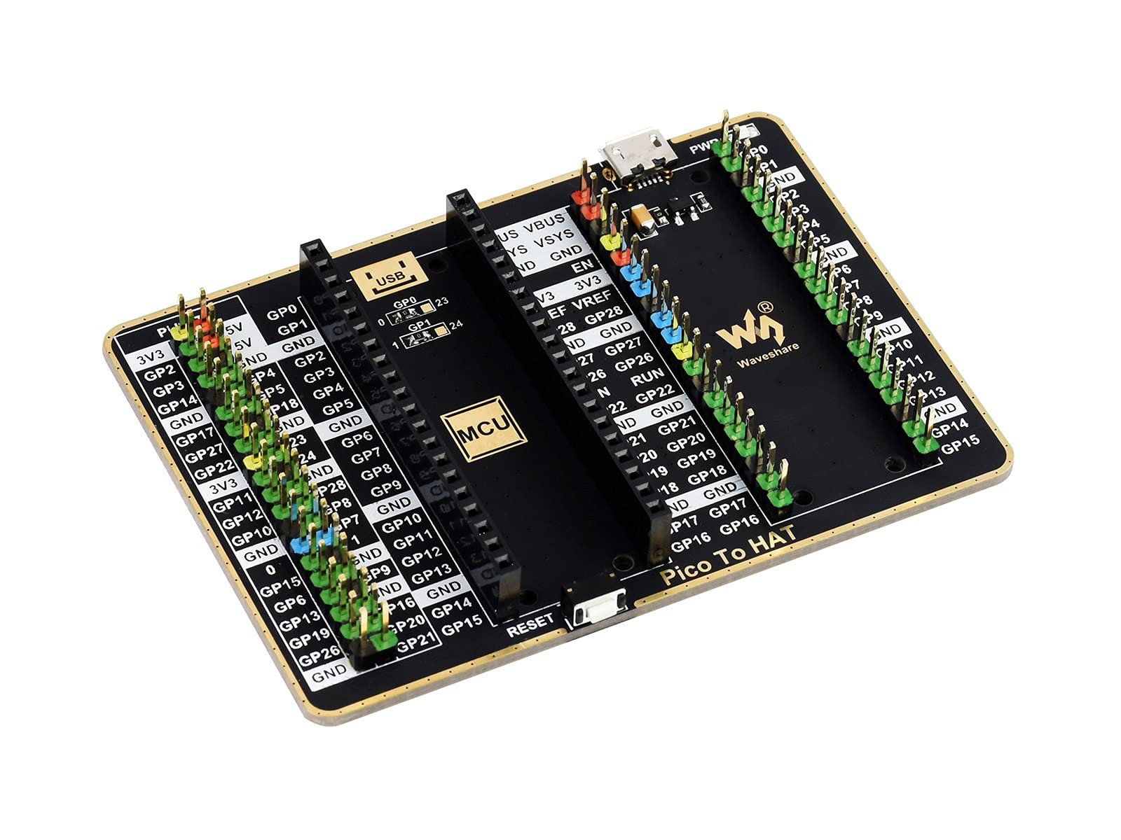 waveshare GPIO Expander Module Board for Raspberry Pi Pico, with 1x Raspberry Pi Standard 40PIN Header and 1x Pico 2x20PIN Header,Allows Connecting Raspberry Pi Hats and Pico Expansion Boards