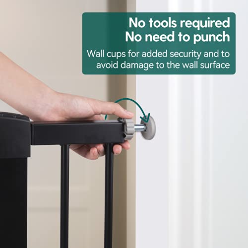 BABELIO 26-40 Inch Easy Install Extra Wide Pressure Mounted Metal Baby Gate, No Drilling, No Tools Required, with Wall Protectors and Extenders (Black)