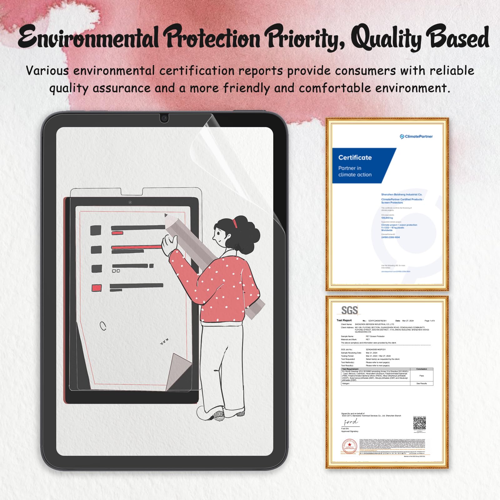 bersem 2 Pack Paperfeel Screen Protector Compatible with iPad Mini 7 2024 (A17 Pro)/iPad Mini 6 2021 (8.3 inch), Matte PET Film for Drawing, Anti-Glare
