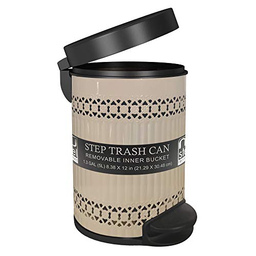 nu steel 5 Liter Round Small Metal Step Trash Can Wastebasket, Garbage Container Bin - for Bathroom, Powder Room, Bedroom, Kitchen, Craft Room, Office - Removable Liner Bucket - 8" x 8" x 12" – Ivory