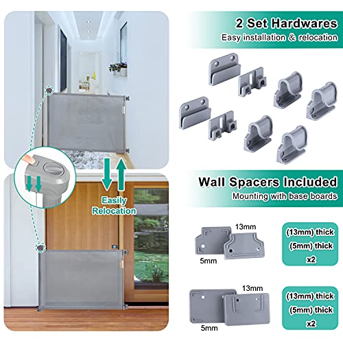 Retractable Baby Gates for Staris - PRObebi Retractable Dog Gate, Indoor Safety Gate Extends to 72" Wide 34" Tall, Extra Wide Baby Gate, Mesh Gate for Doorways, Hallways, Outdoor, Grey